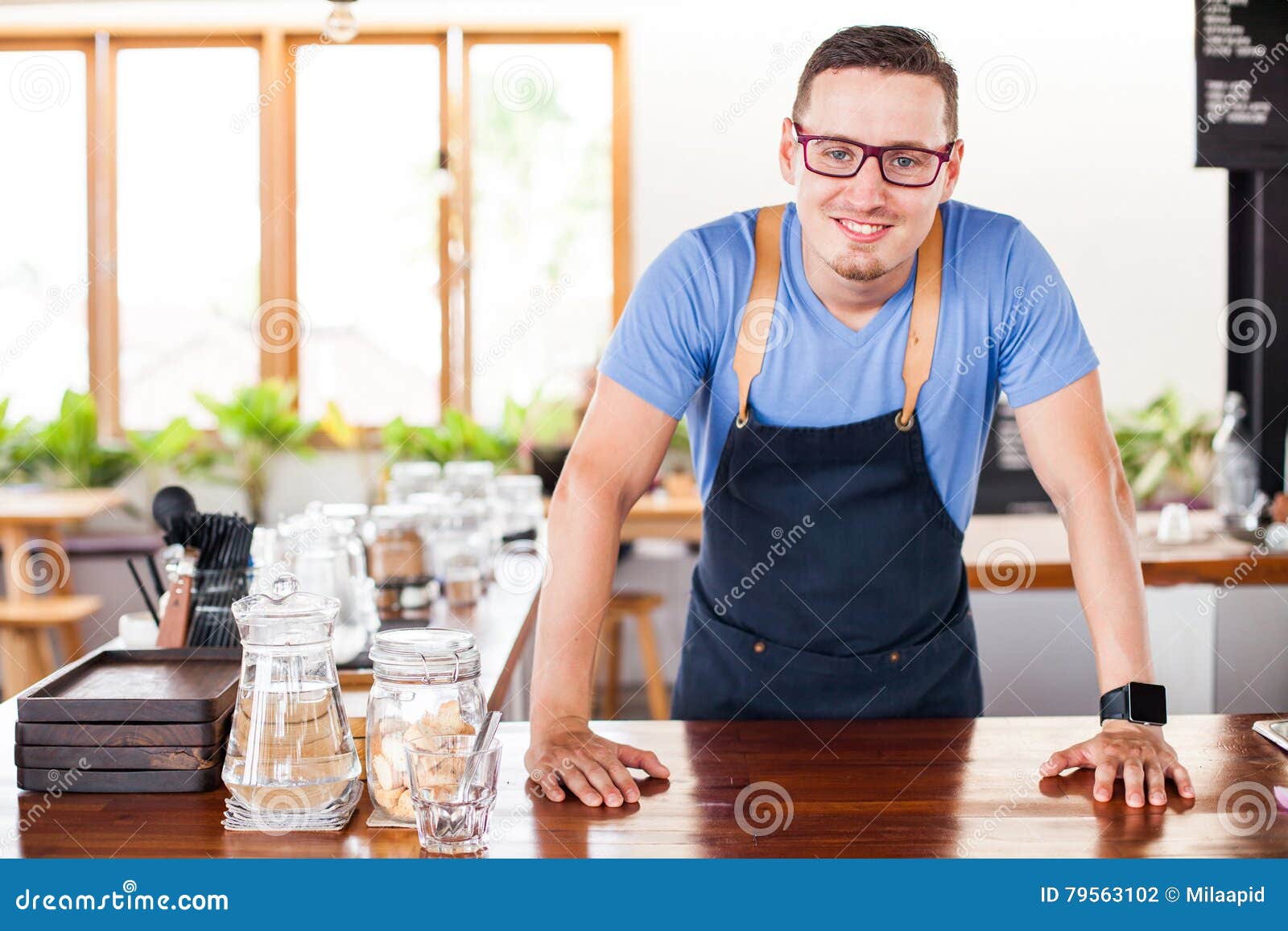 Restaurant Owner Standing in Front of the Coffee Bar Stock Photo ...