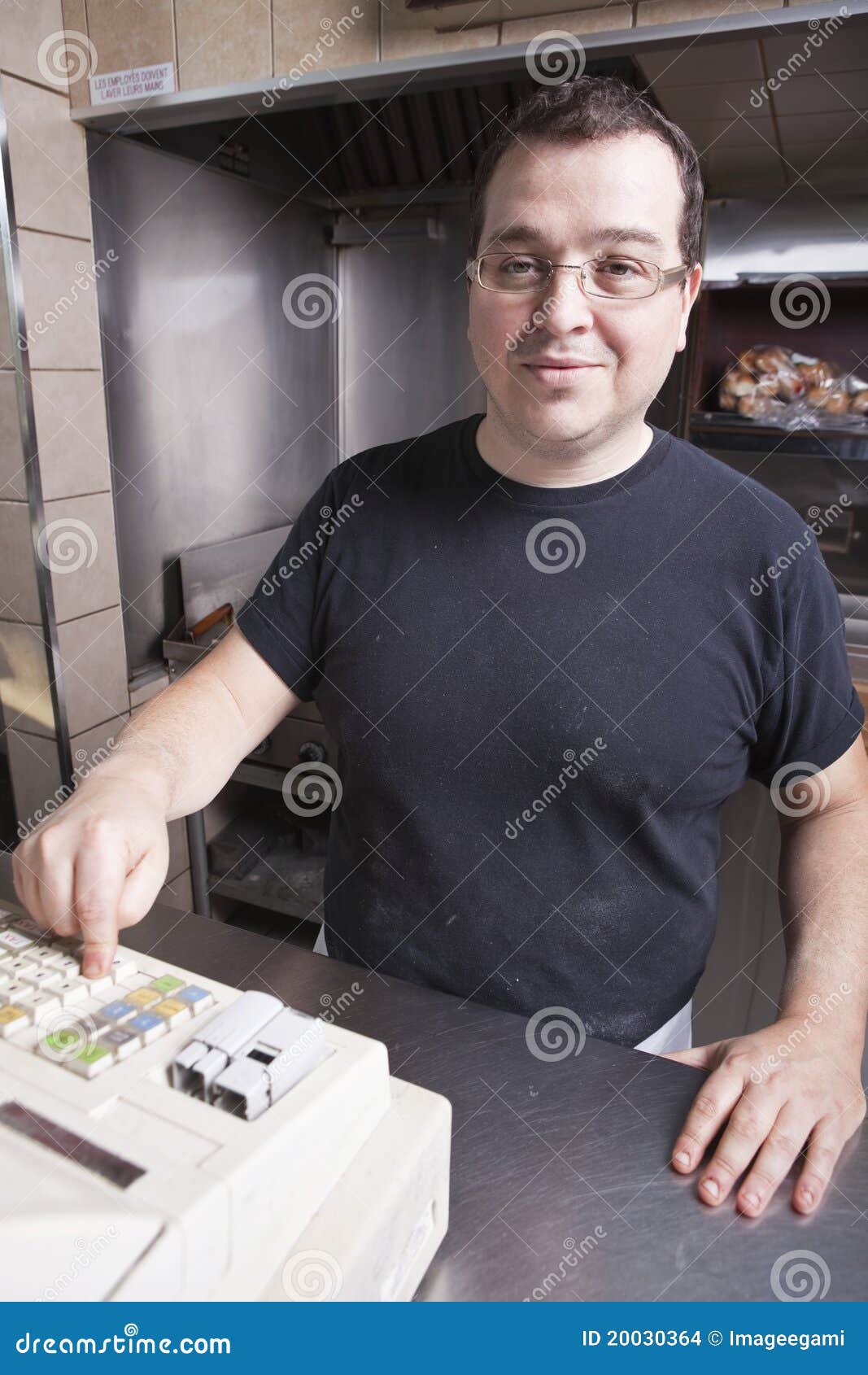 Restaurant Owner Working Cash Register Stock Photo - Image of minimum ...
