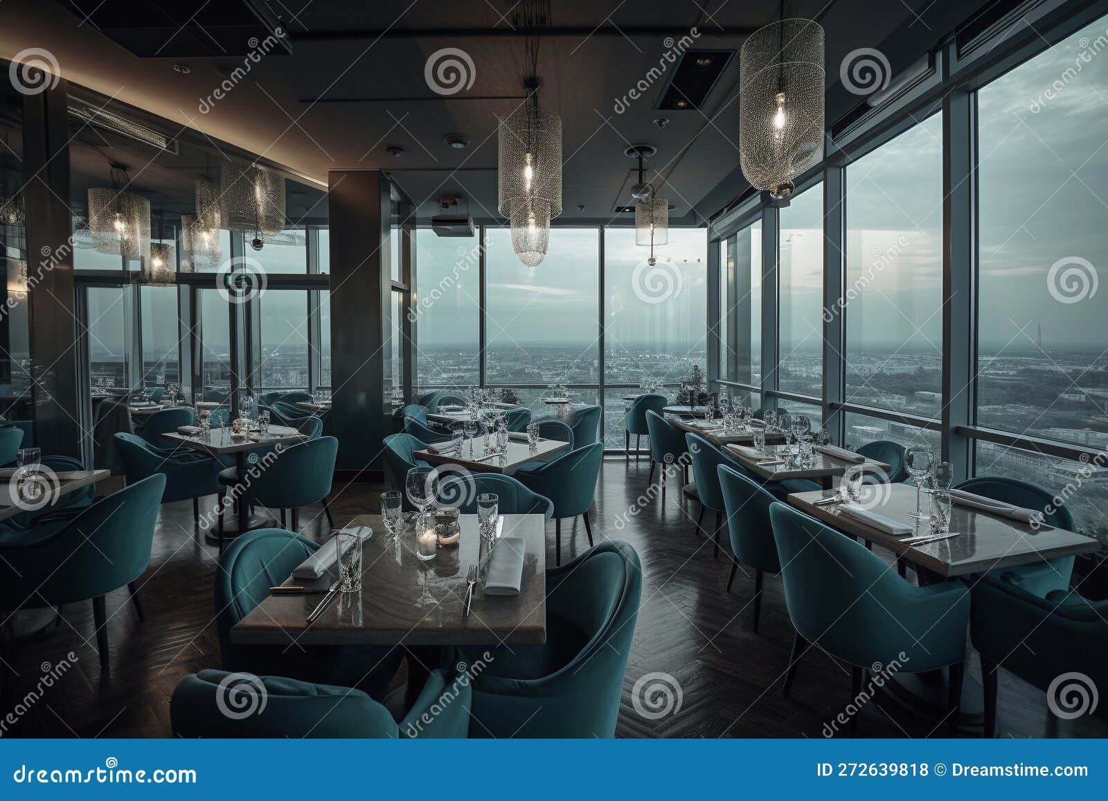 Restaurant with a Panoramic View of the Night City. AI Generated Stock ...