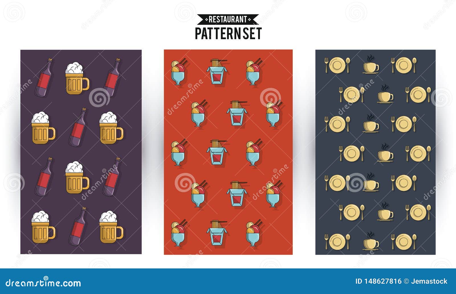 Restaurant pattern set stock vector. Illustration of delicious - 148627816