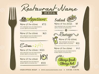 Restaurant Placemat Menu Vector Design Layout Stock Vector ...
