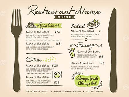 Restaurant Placemat Menu Vector Design Layout Stock Vector ...