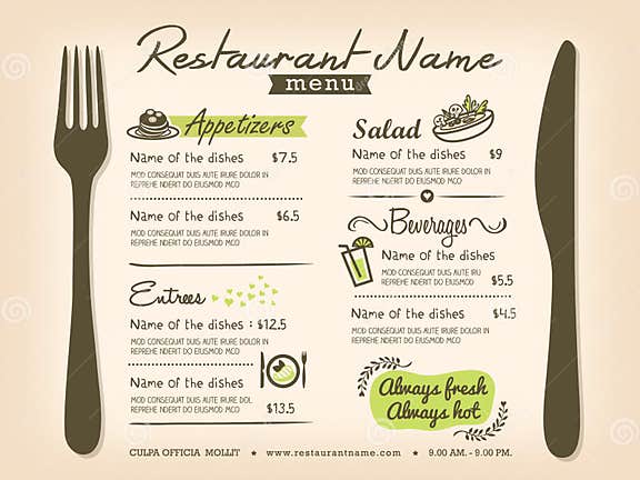 Restaurant Placemat Menu Vector Design Layout Stock Vector ...
