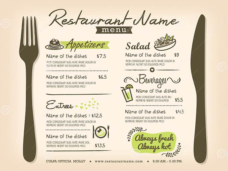 Restaurant Placemat Menu Vector Design Layout Stock Vector ...