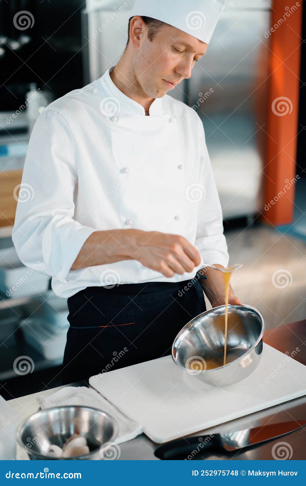 Restaurant Professional Kitchen: Chef Prepares a Delicious Dish, Beats ...