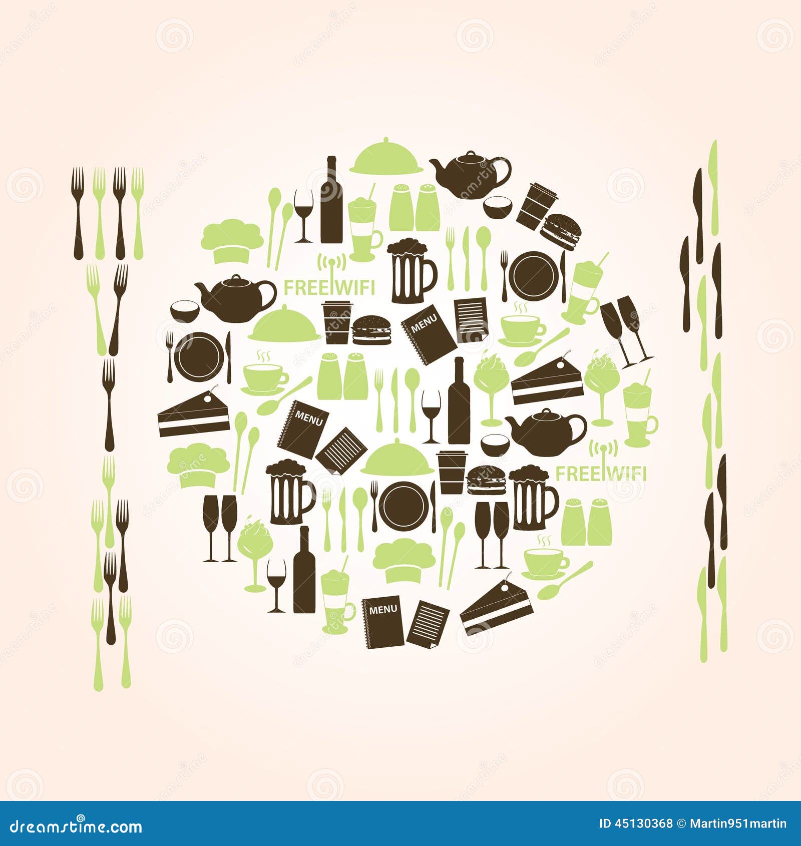 Restaurant and Pub Icons Plate Shape Stock Vector - Illustration of ...