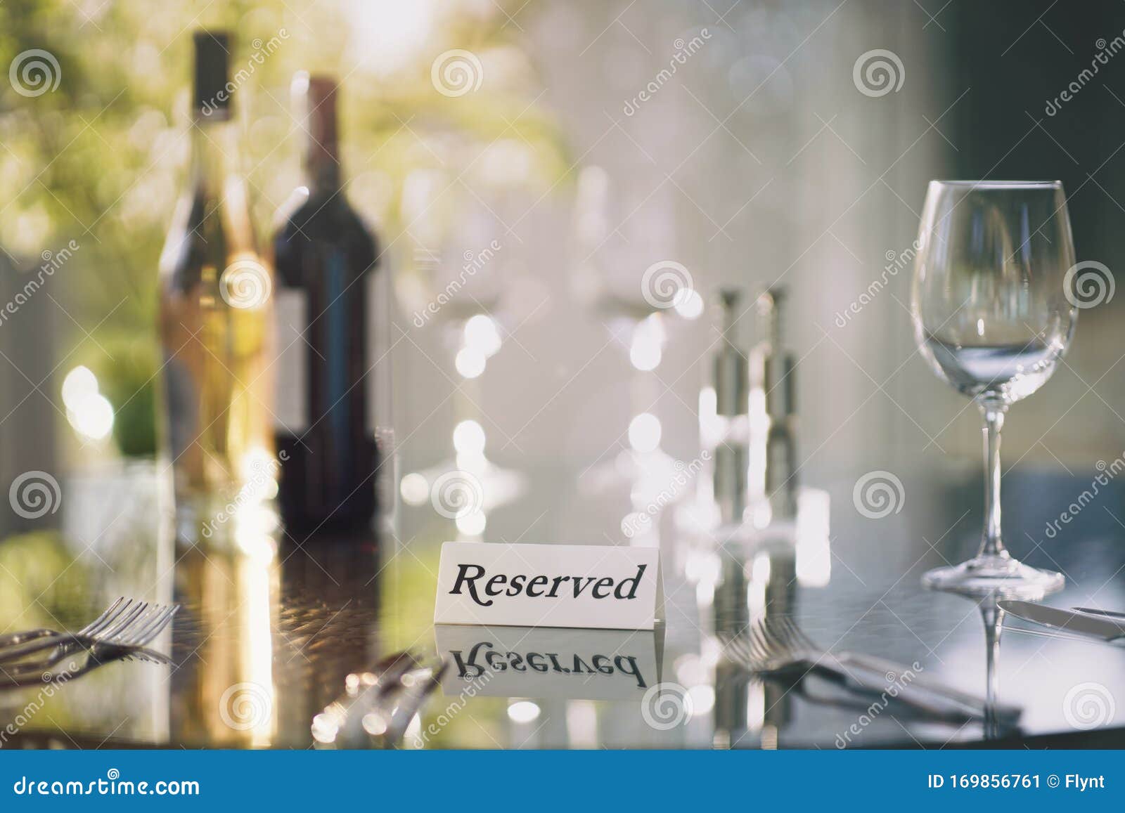 Restaurant Reserved Table Sign with Place Setting and Wine Glasses ...