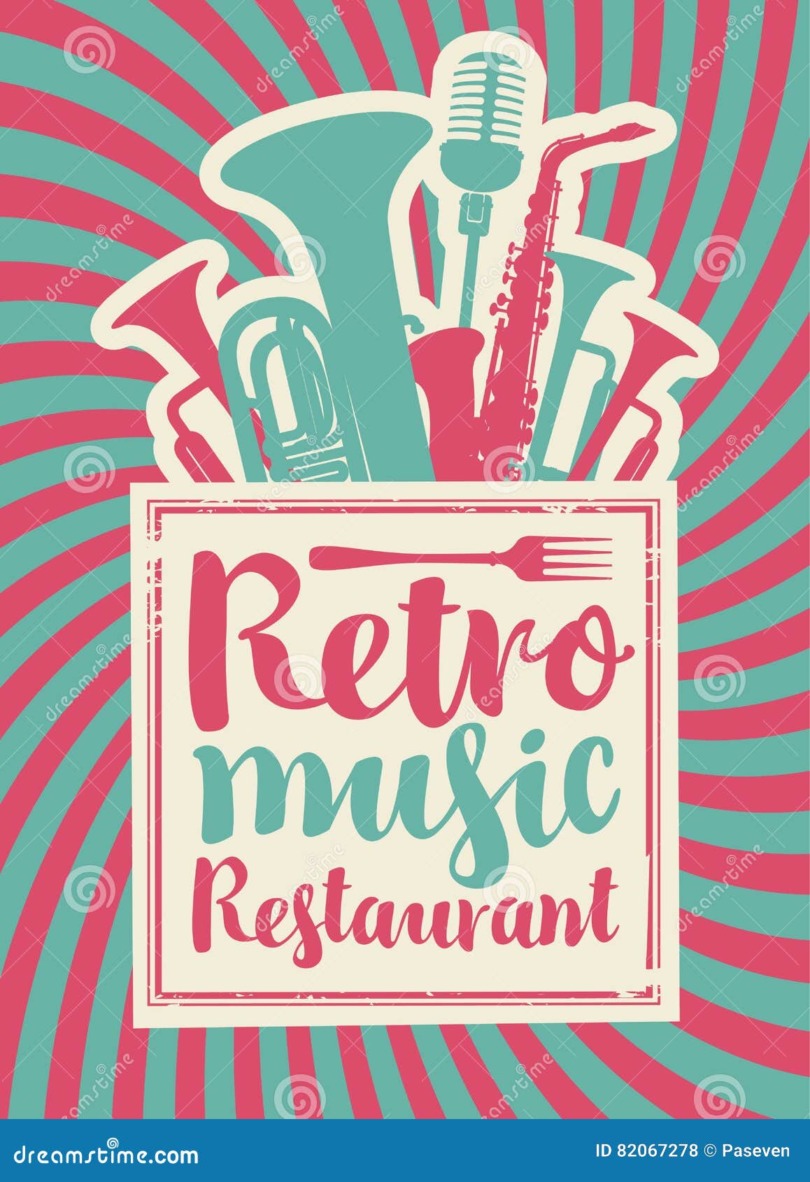 Restaurant with Retro Music Stock Vector - Illustration of logo, poster ...