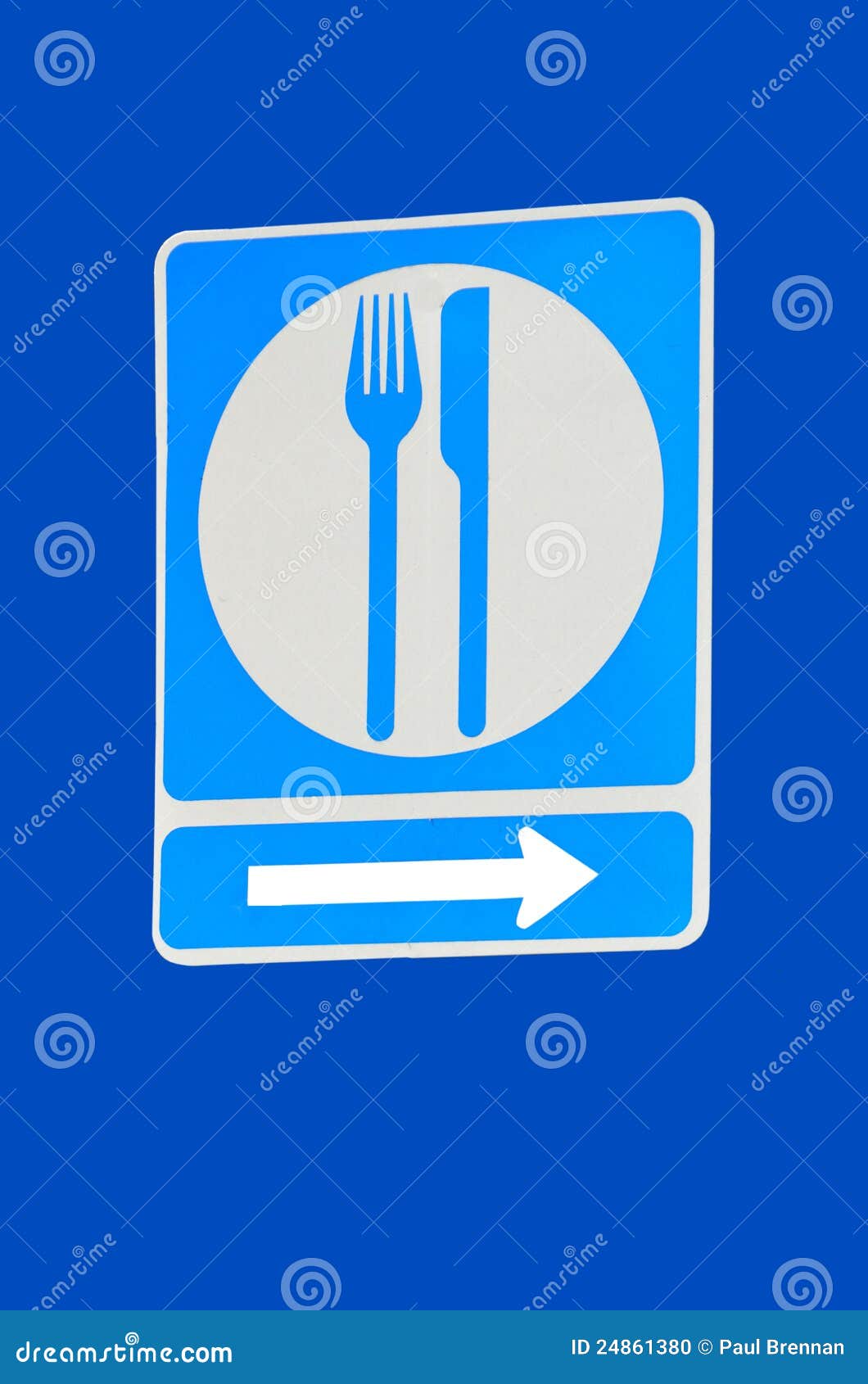 Restaurant Road Sign On Post Pole, Traffic Roadsign, Blue Isolated ...
