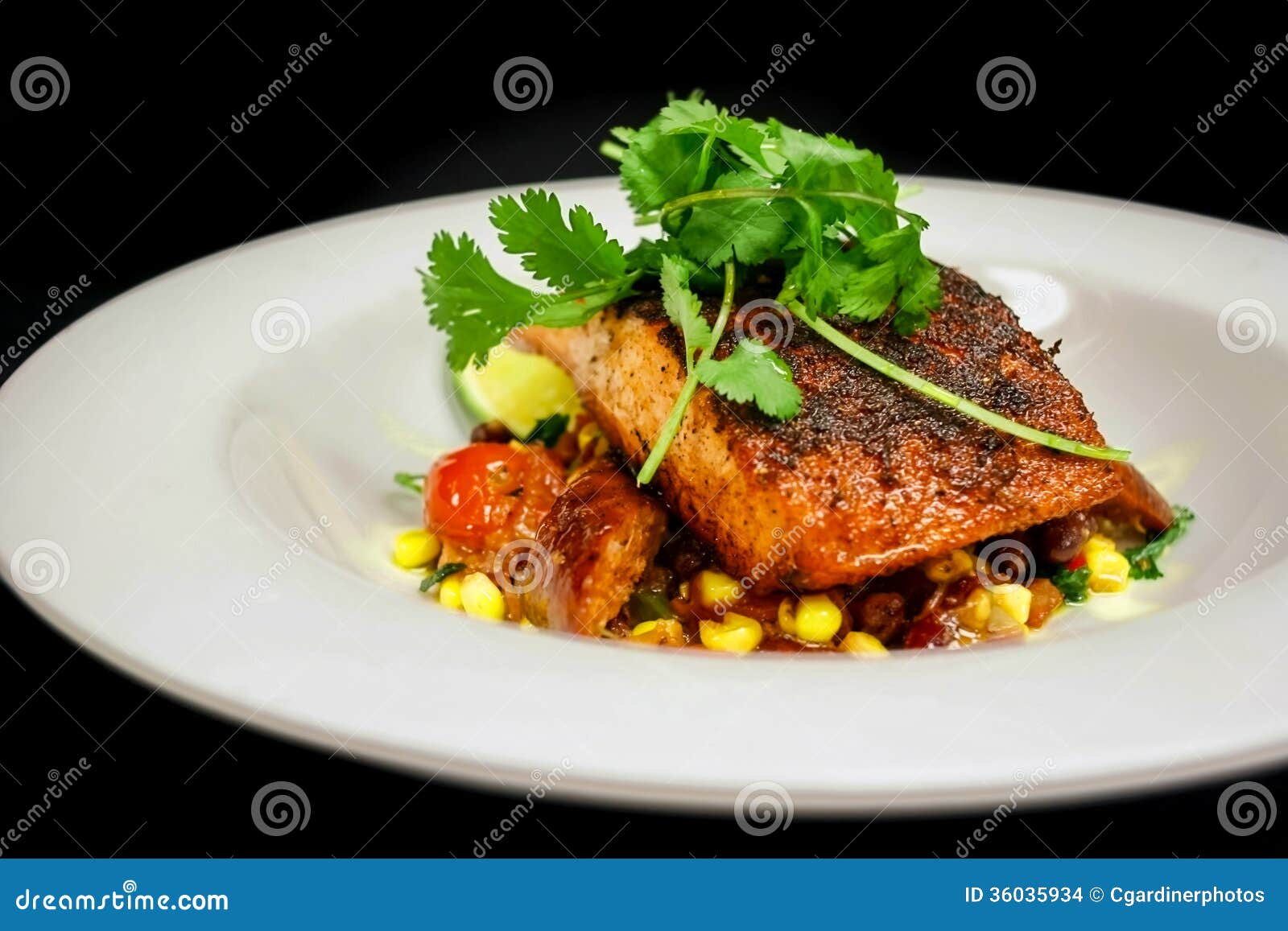 Restaurant salmon Entree stock photo. Image of backdrop - 36035934