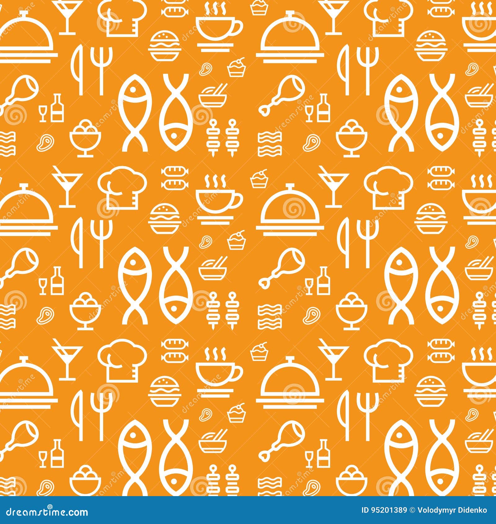 Restaurant Seamless Flat Vector Pattern Background. Food Icons Set ...