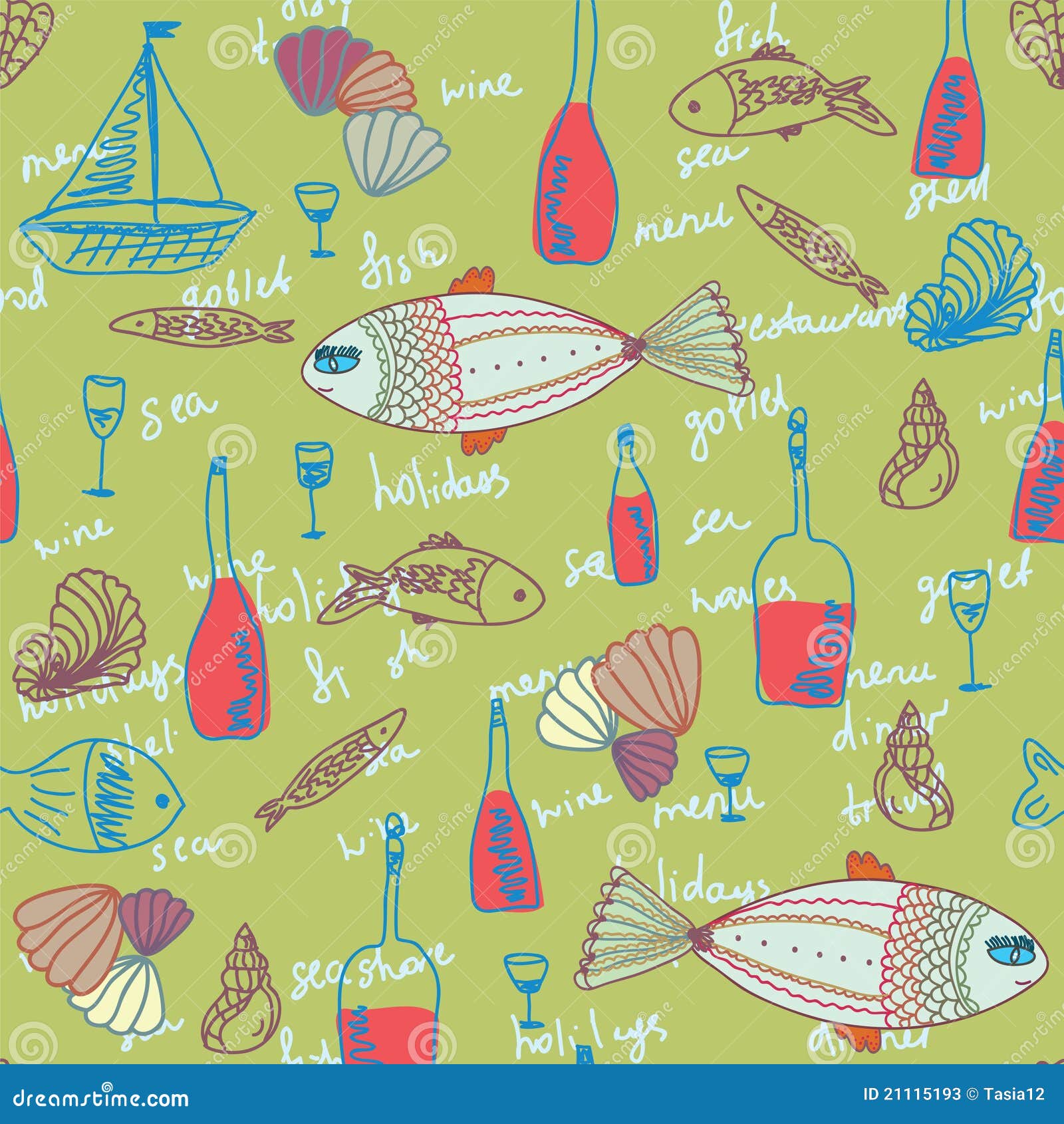 Restaurant Seamless Pattern with Fishes Stock Vector - Illustration of ...
