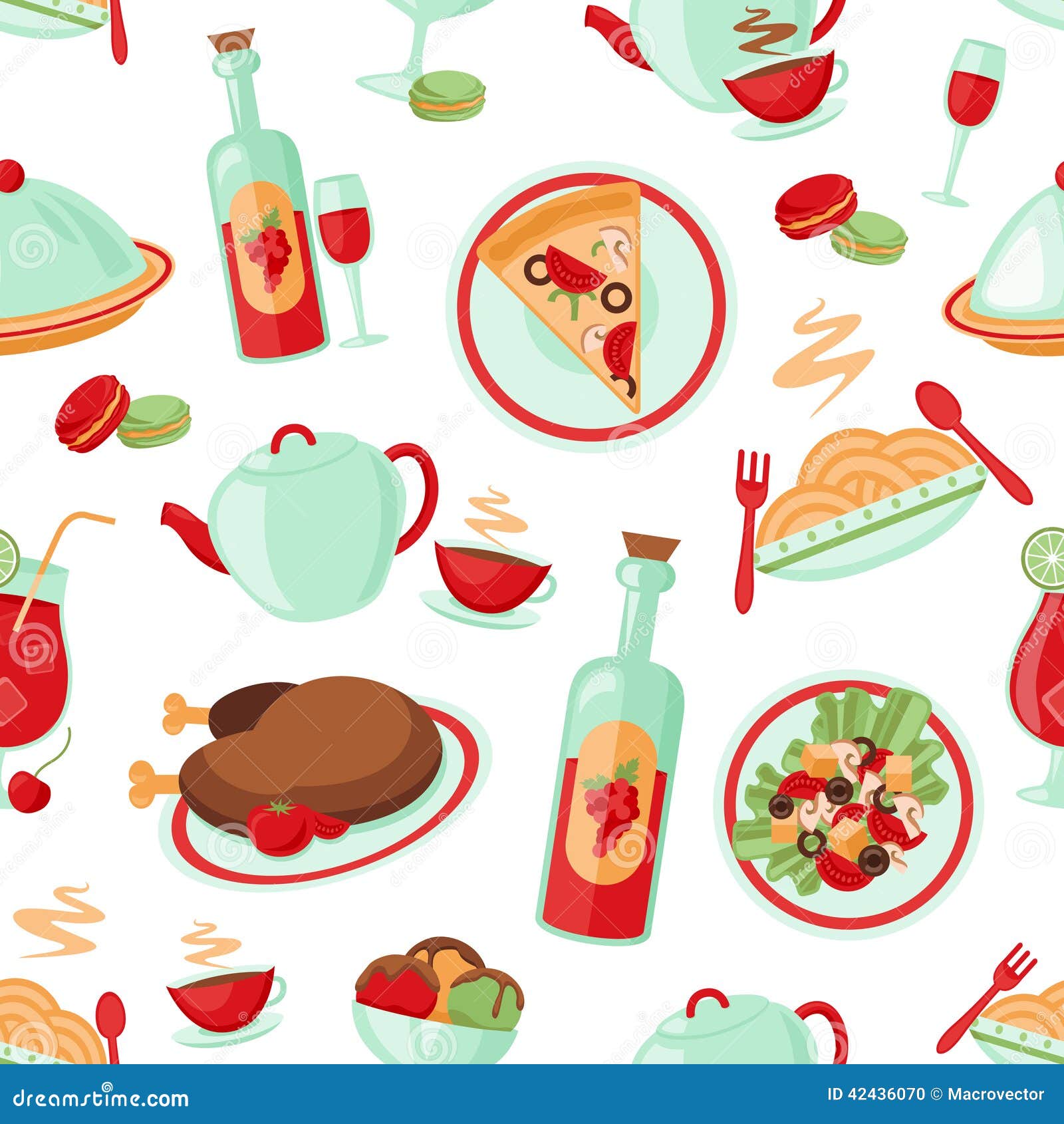 Restaurant Seamless Pattern Stock Vector - Illustration of drink ...