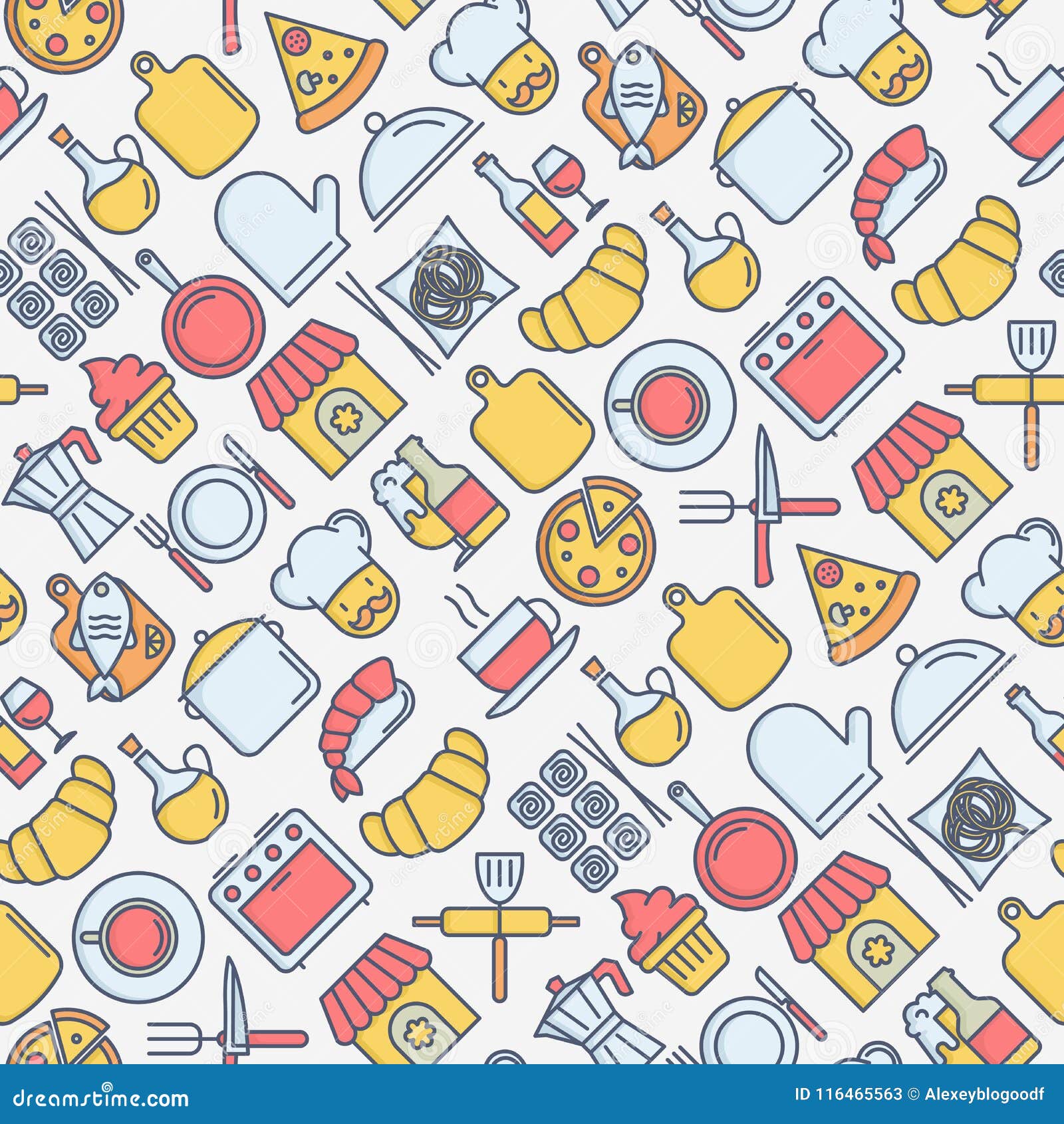 Restaurant Seamless Pattern with Thin Line Icons Stock Vector ...