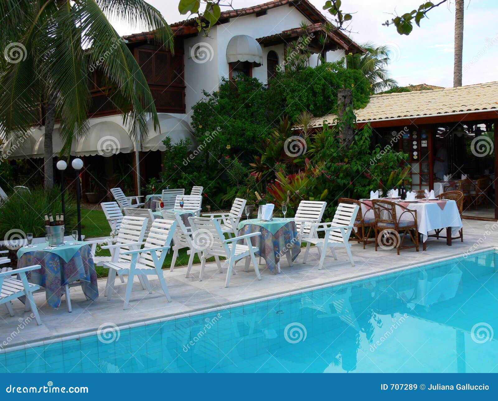 Restaurant Seating and Pool Stock Image - Image of modern, garden: 707289