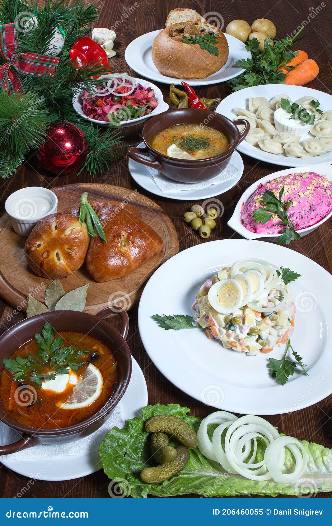 Restaurant Serving Concept.Traditional New Year Table Menu in Russian ...