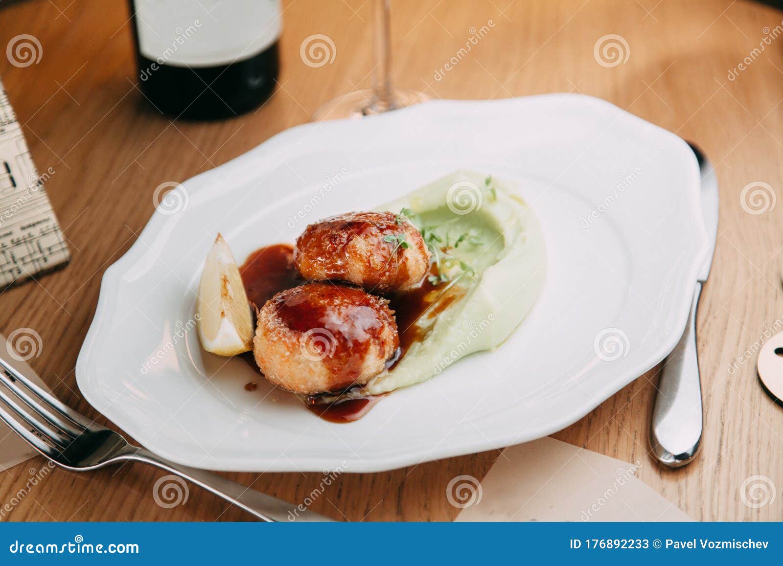 Restaurant Serving Mashed Potatoes with Sauce Stock Image - Image of ...