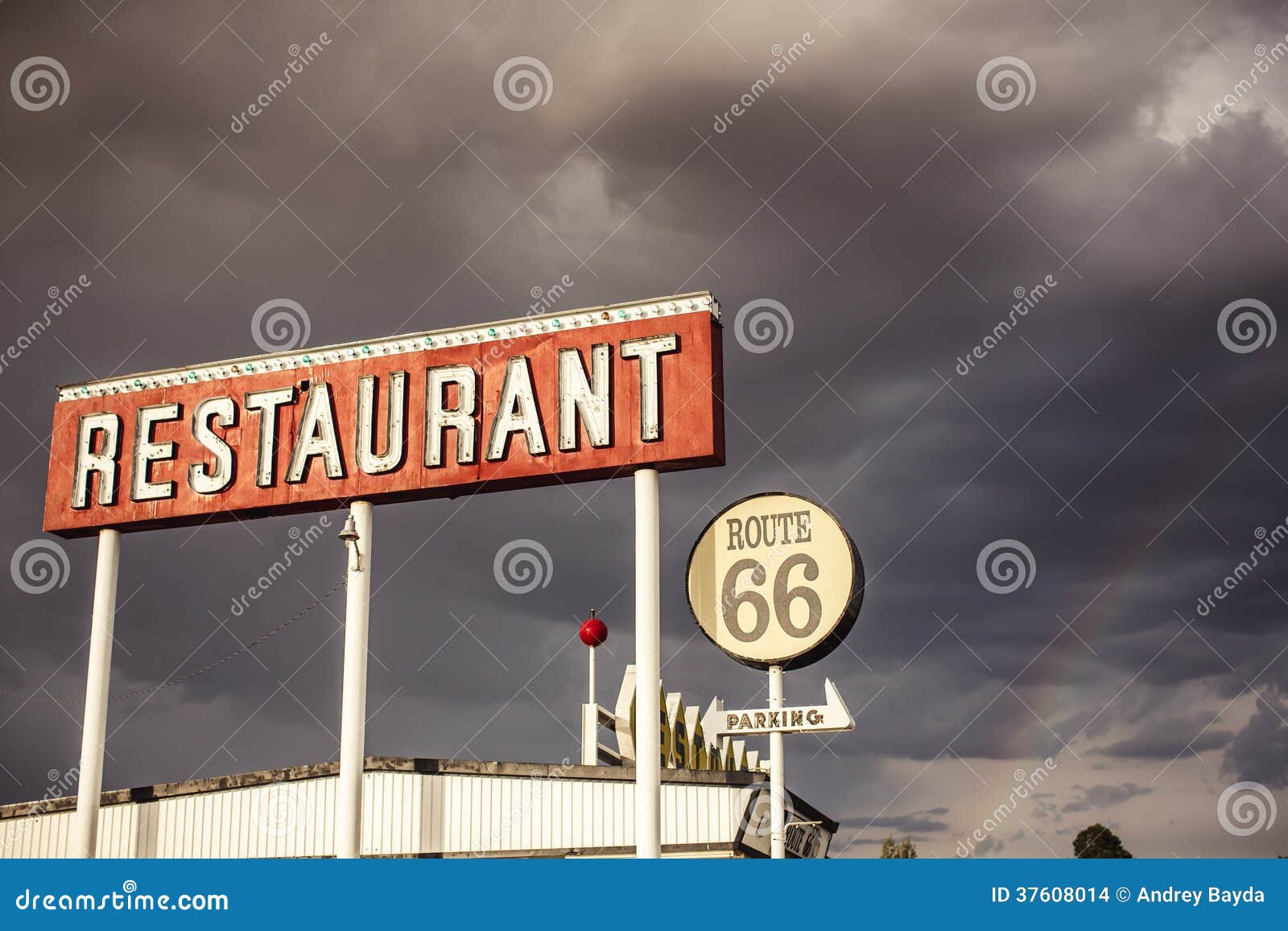 Restaurant Sign Along Route 66 Stock Photo - Image of lunch, electric ...