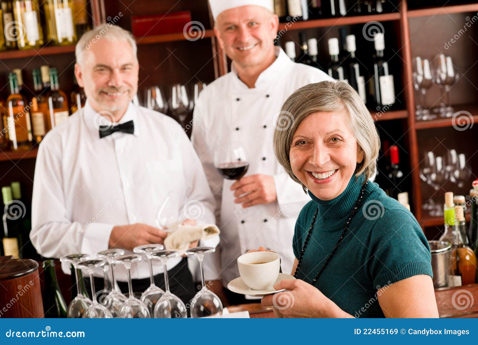 Restaurant Smiling Manager with Staff Wine Bar Stock Image - Image of ...