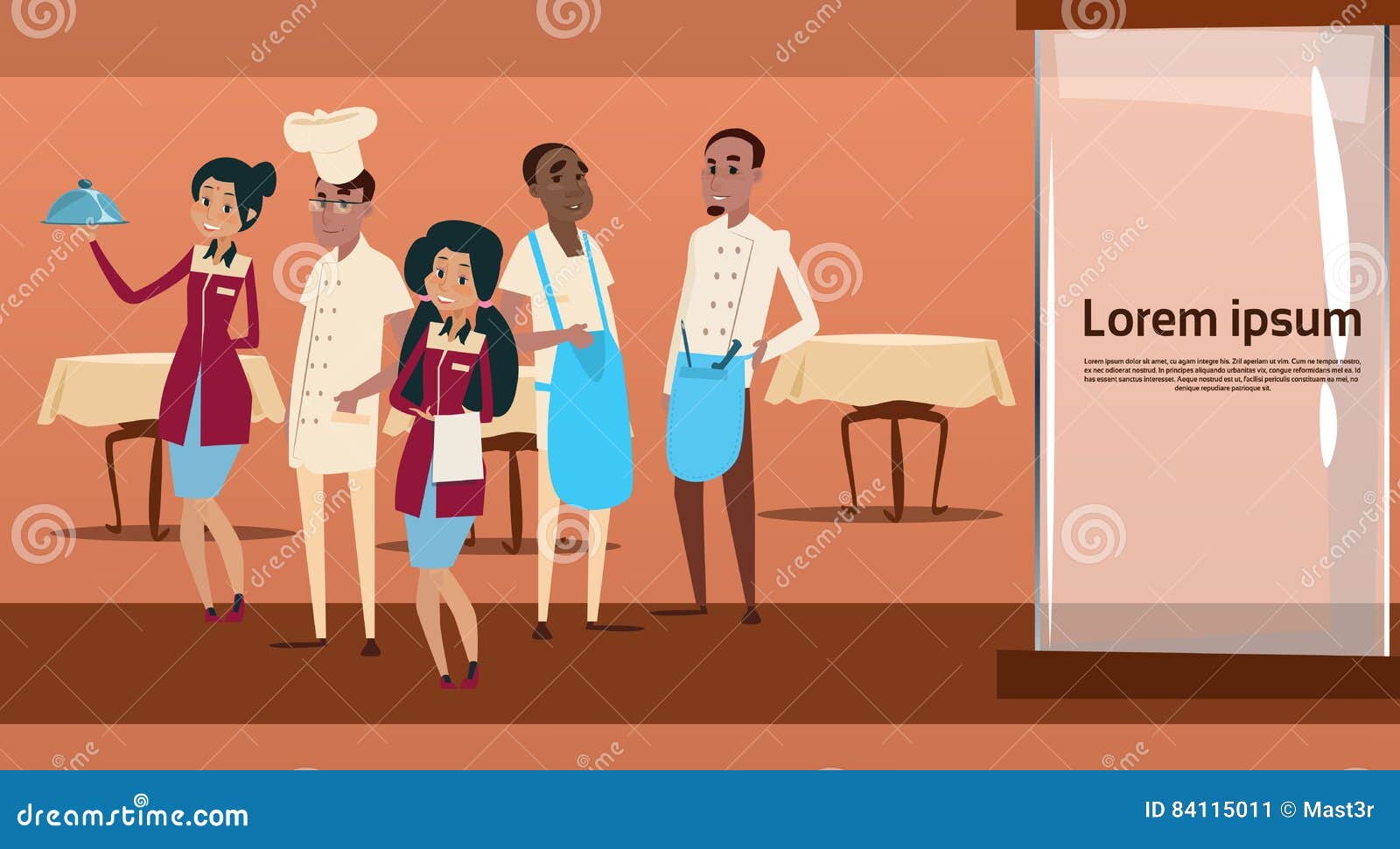 Restaurant Stuff Cook and Waiters Service Mix Race Group Cafe Interior ...