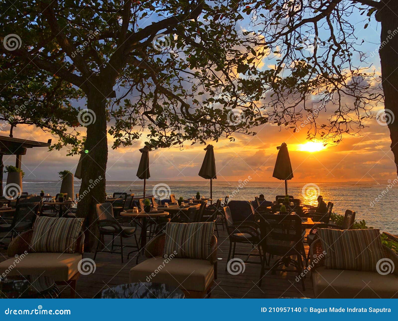 Restaurant and Sunset stock photo. Image of tree, view - 210957140