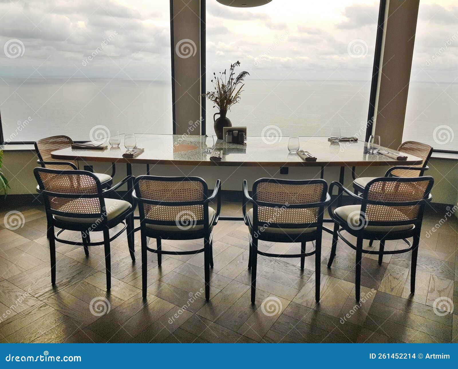 Restaurant Table with Chairs and Panoramic Windows Stock Photo - Image ...
