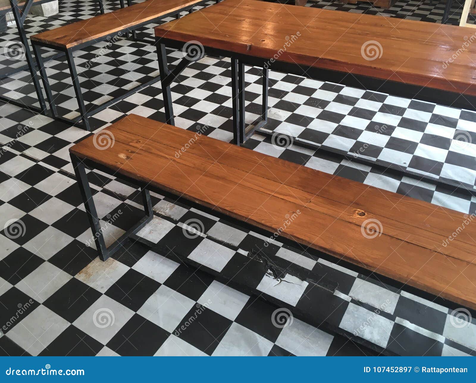 Restaurant Table on the Chess Pattern Floor Stock Image - Image of ...