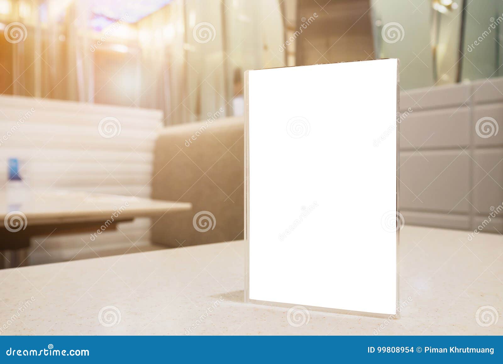 Restaurant Table with Mock Up White Sheets Paper Stock Photo - Image of ...