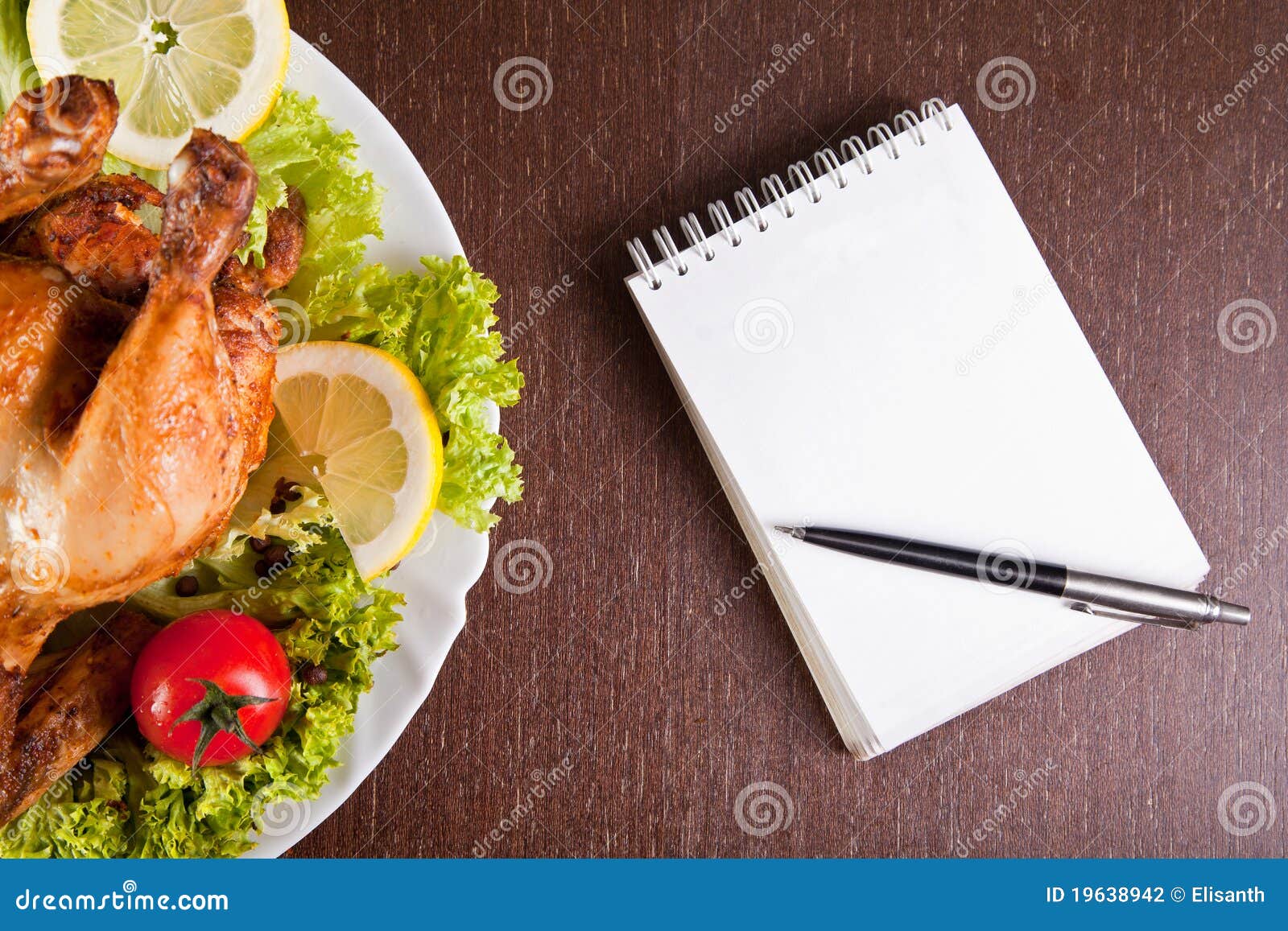 Restaurant Table with Roast Chicken Stock Photo - Image of gastronomy ...