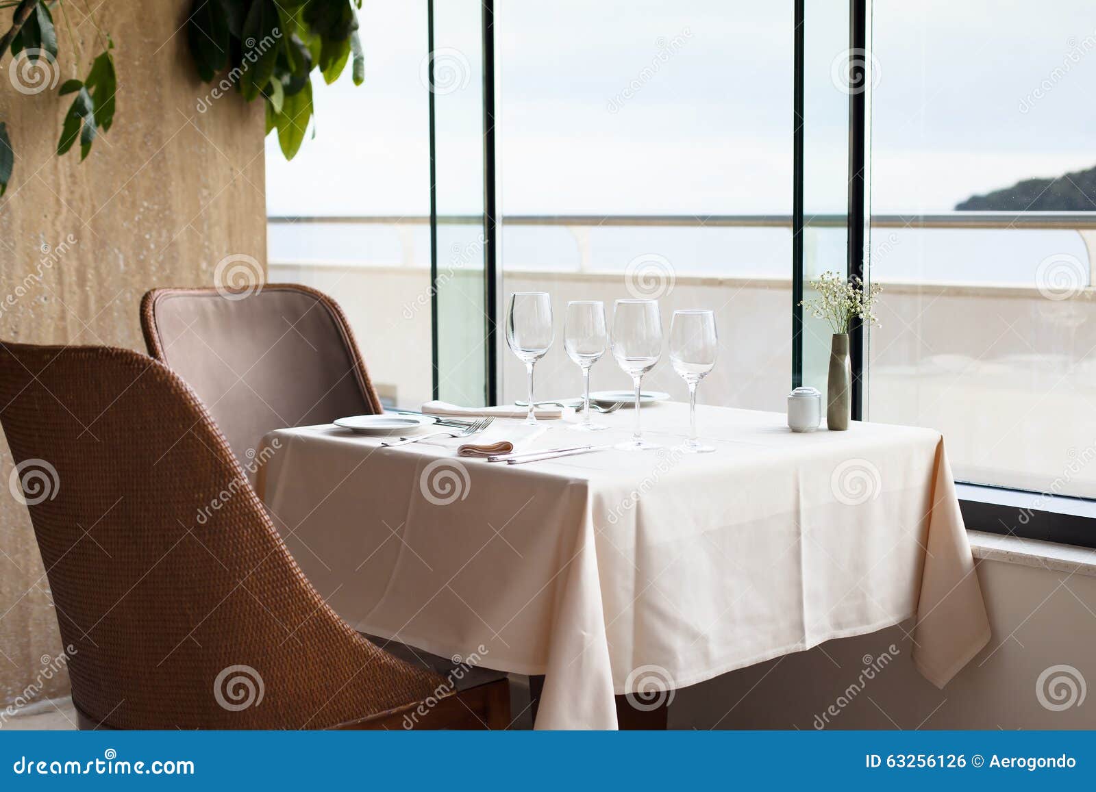 Restaurant Table with Sea View Stock Photo - Image of glass, knife ...