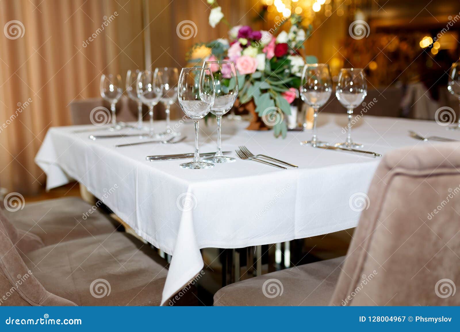 Restaurant Table Set with Clean Dishes Stock Image - Image of eating ...