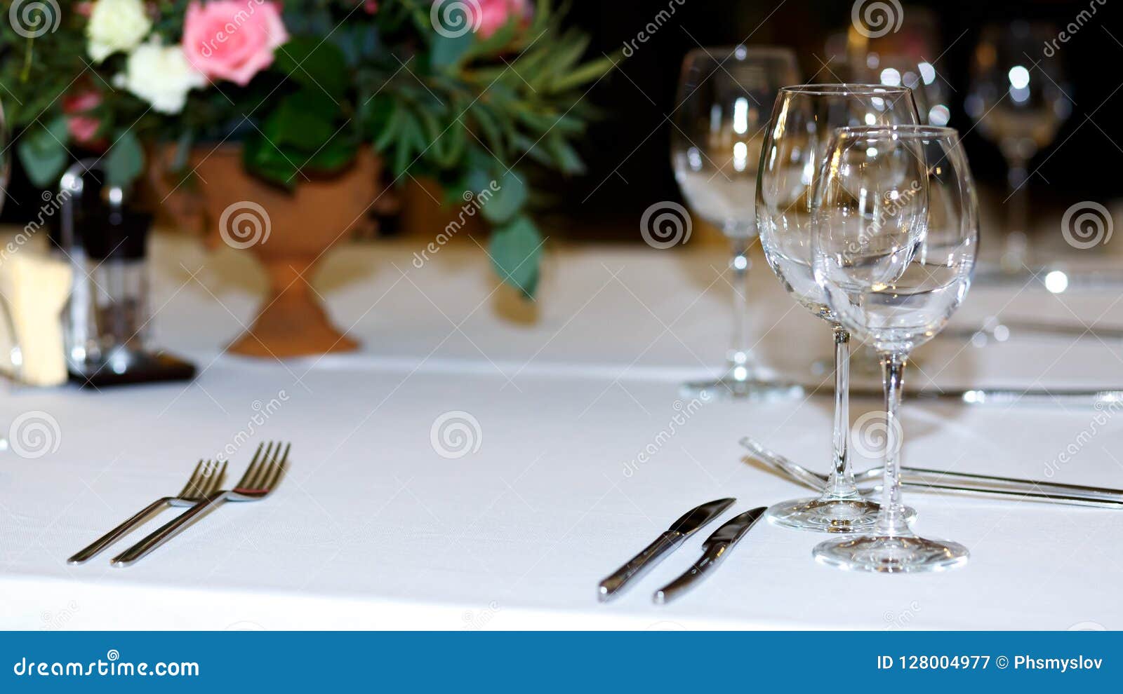 Restaurant Table Set with Clean Dishes Stock Image - Image of ...