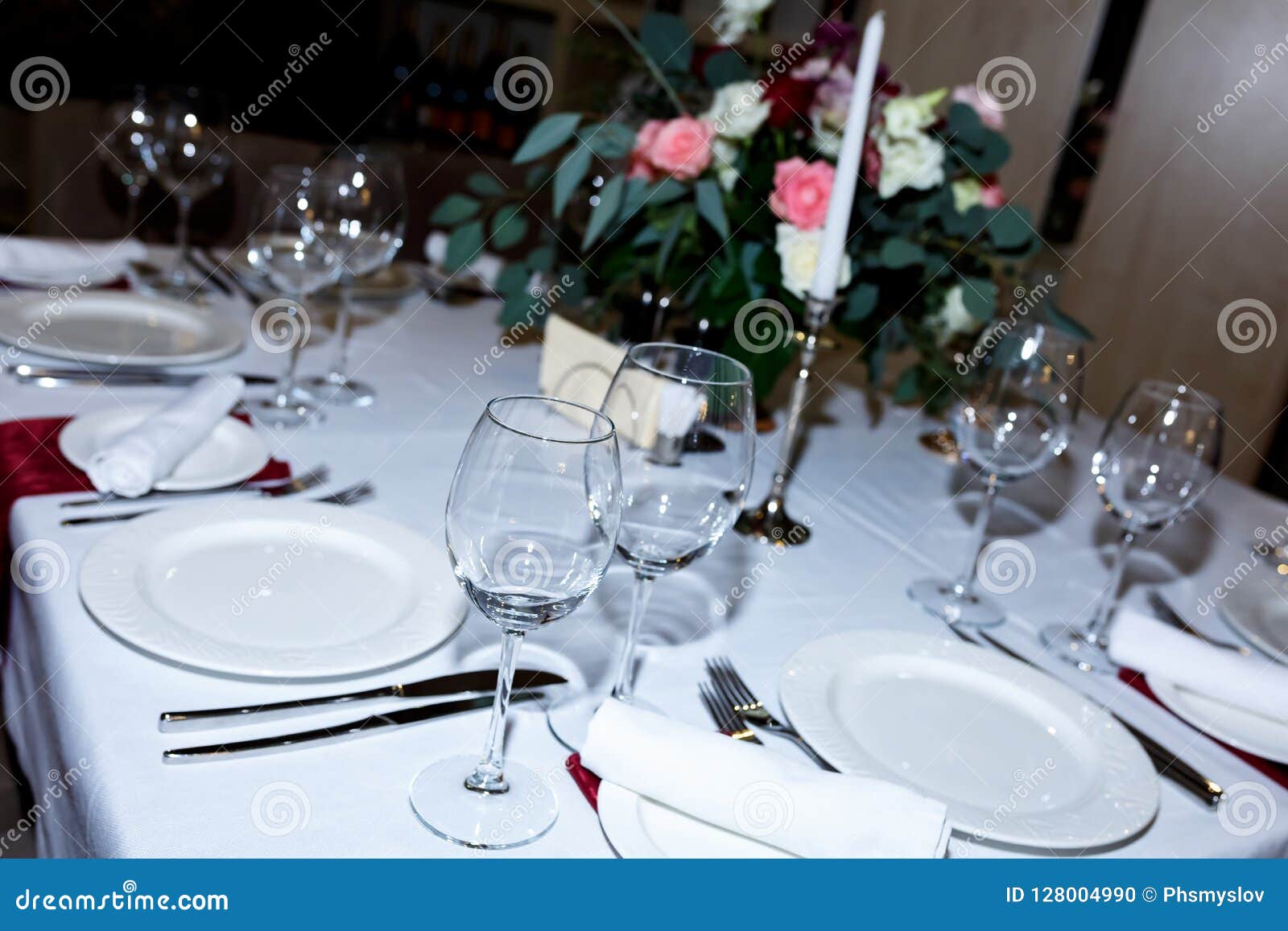 Restaurant Table Set with Clean Dishes Stock Photo - Image of dining ...