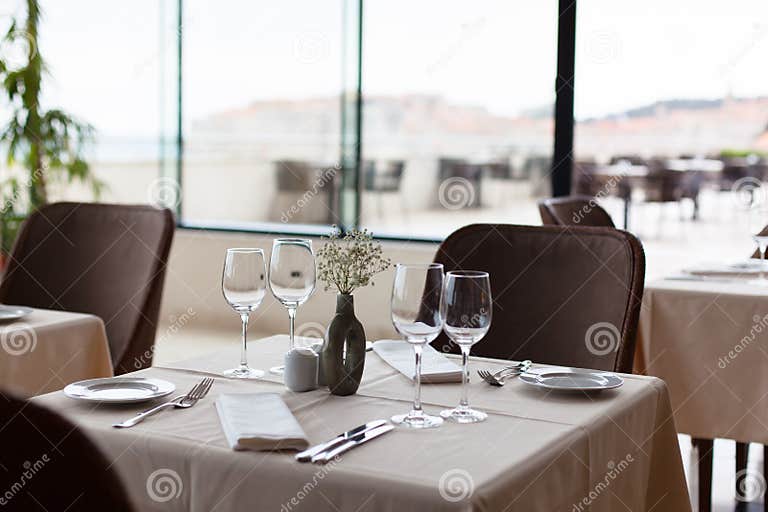 Restaurant Table Set by the Window Stock Image - Image of elegant ...