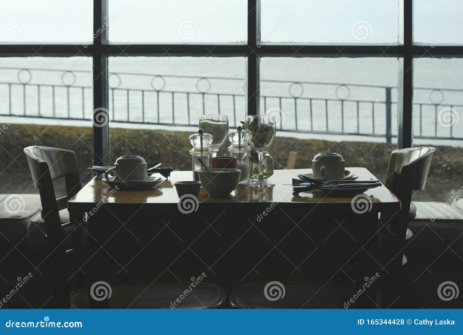 Restaurant Table Setting Overlooking Sea Stock Photo - Image of diner ...