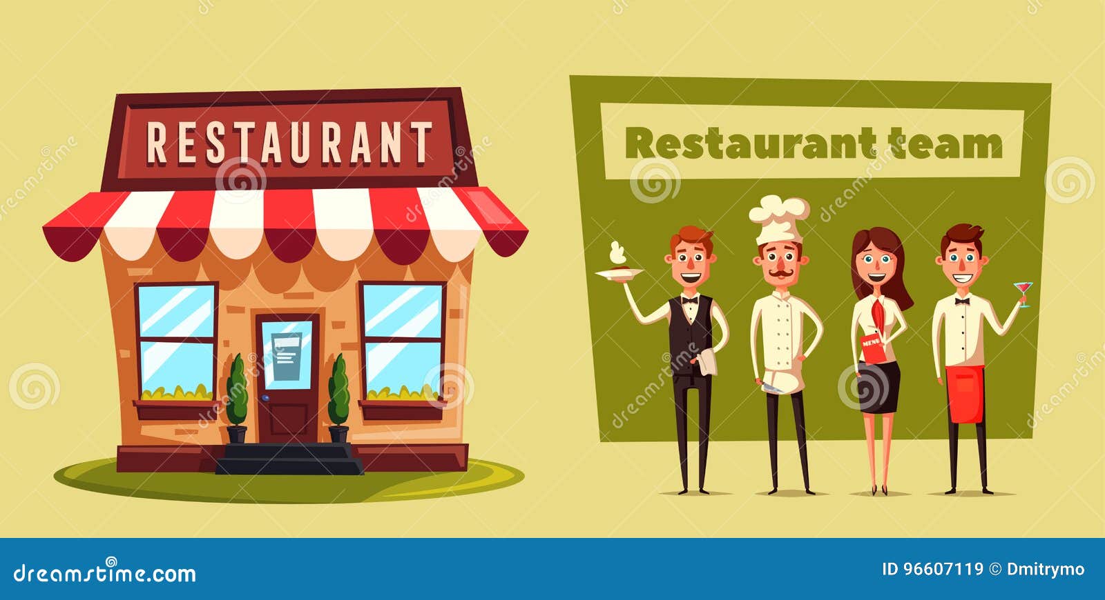 Restaurant Team. Group Of Manager Chef Waiters Bartenders Standing ...