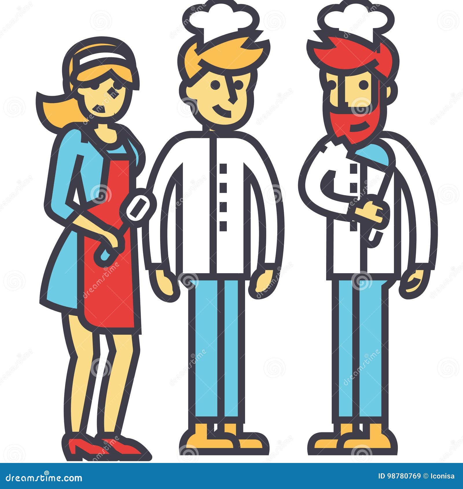 Restaurant Team, Kitchen Workers, Waiter, Cooker. Bartender Concept ...
