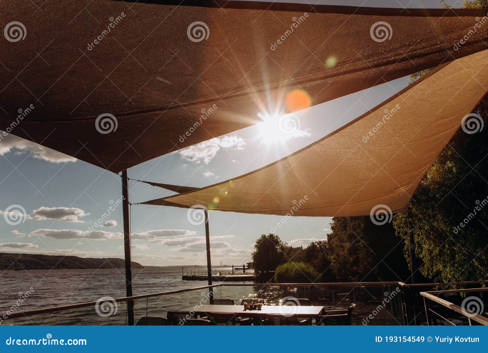 Restaurant Terrace Seashore Ray Sun through Awning Stock Image - Image ...