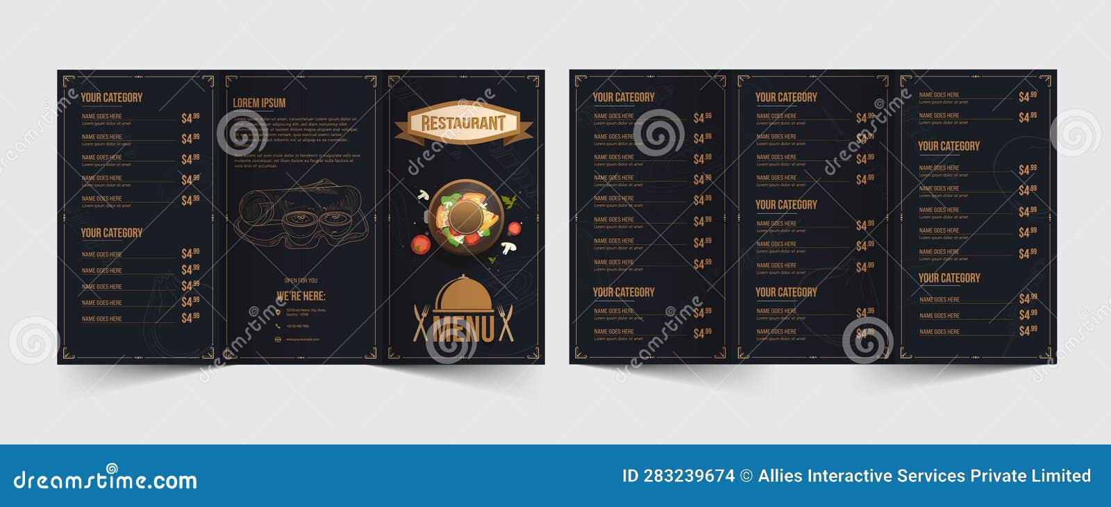 Restaurant Tri-Fold Brochure or Menu Card with Double-Side Stock ...