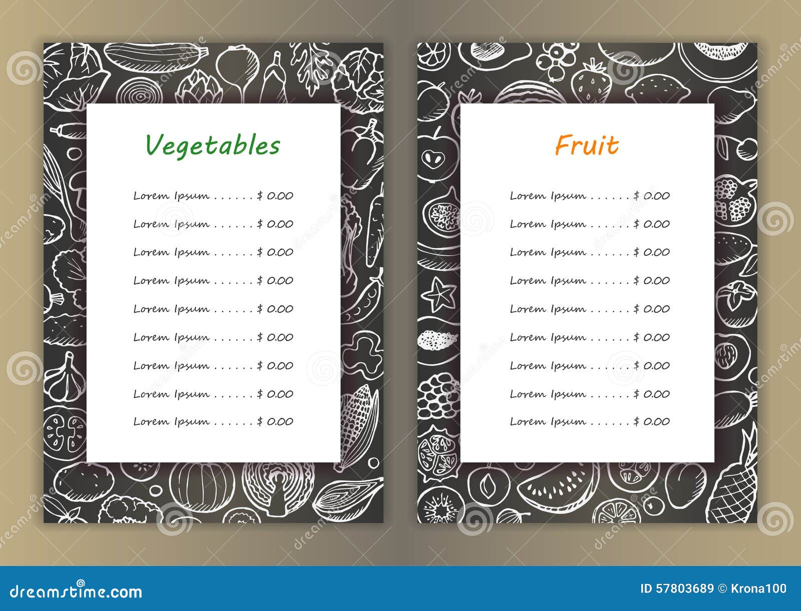 Restaurant Vegetarian Menu with Hand Drawn Doodle Elements Stock Vector ...