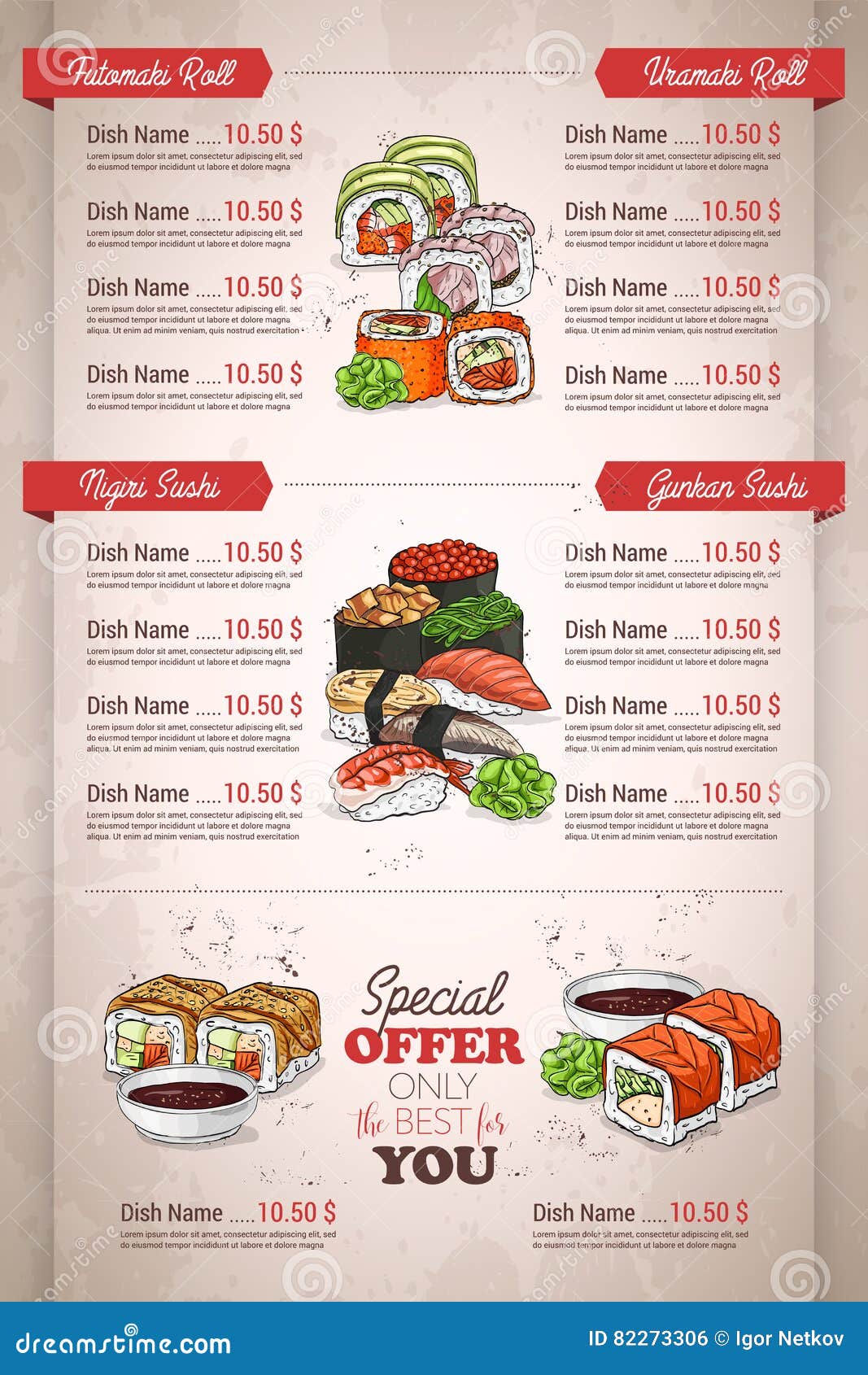 Restaurant Vertical Color Sushi Menu Stock Vector - Illustration of ...