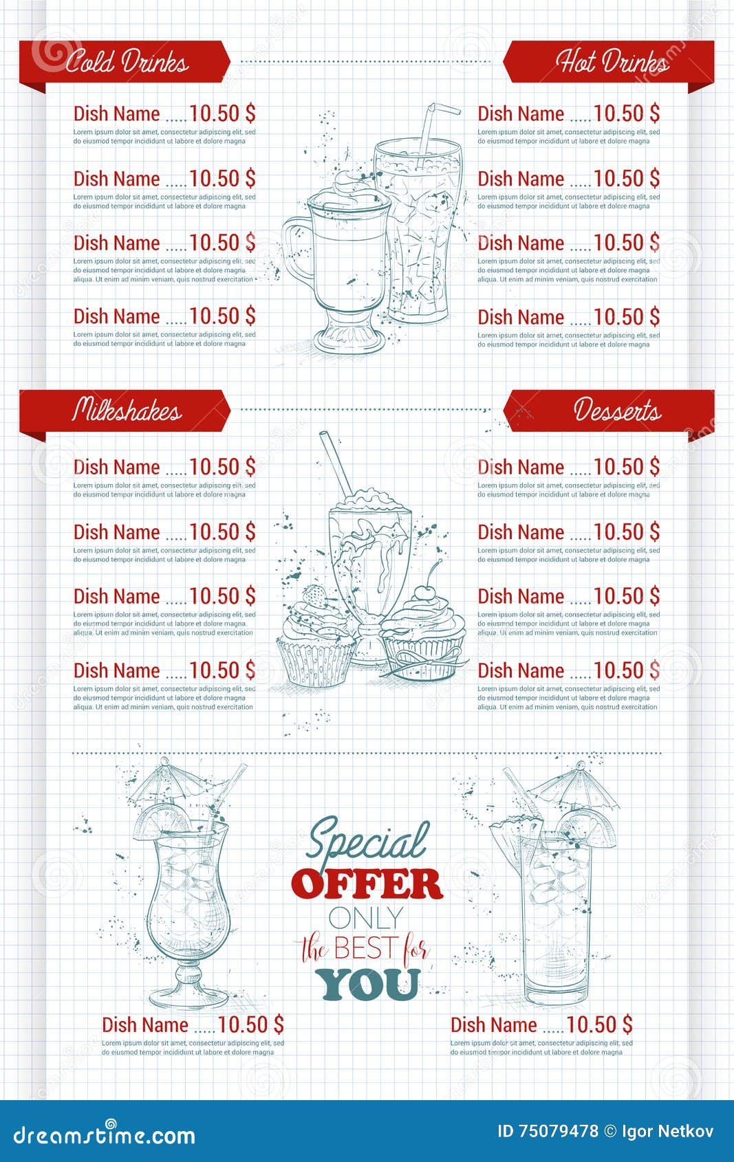 Restaurant vertical menu stock vector. Illustration of icon - 75079478