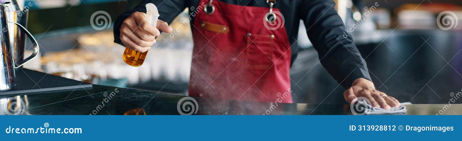 Restaurant Waiter Cleaning Bar Counter Stock Photo - Image of ...