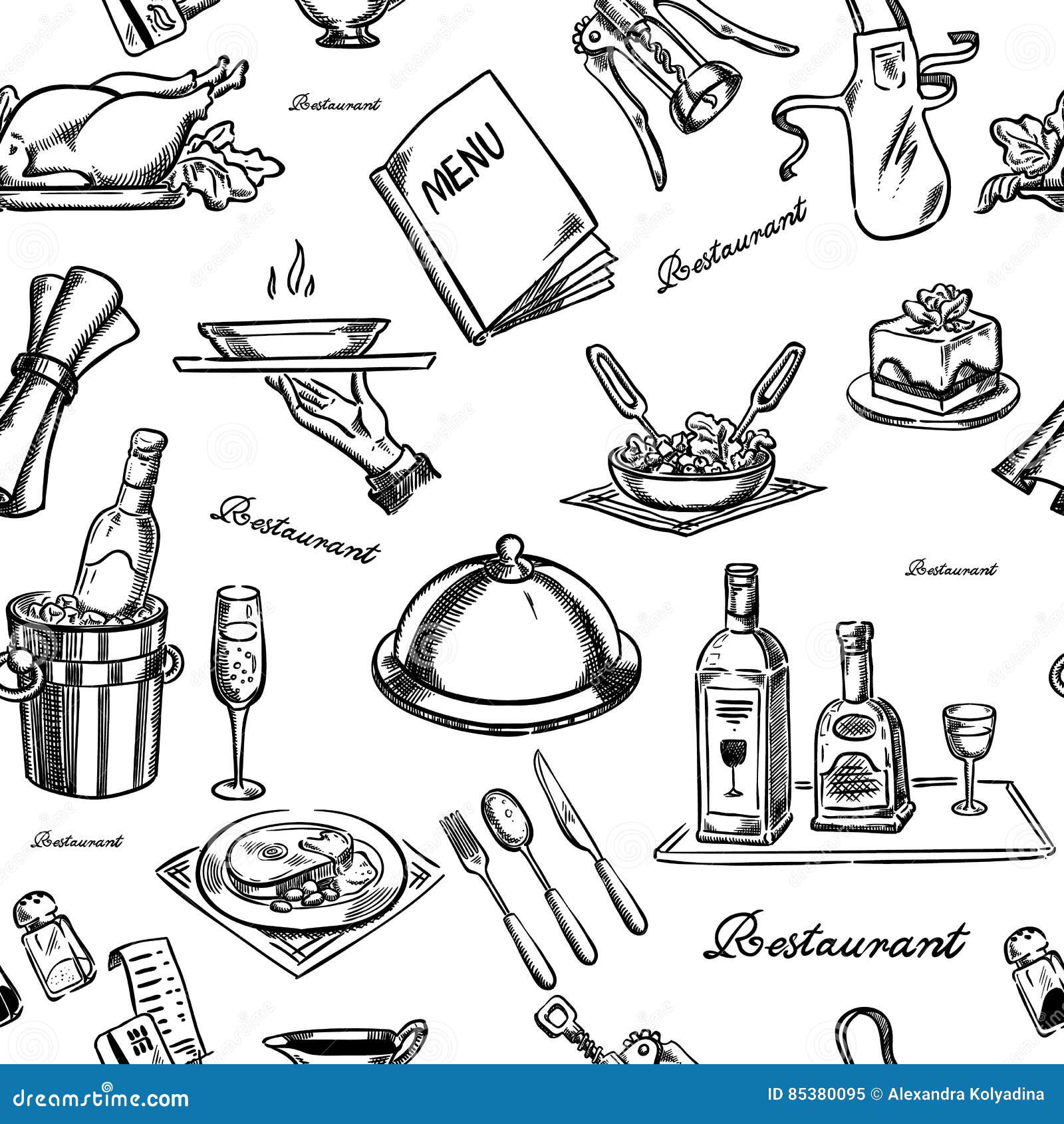 Restaurant and Waiter Seamless Stock Vector - Illustration of flatware ...