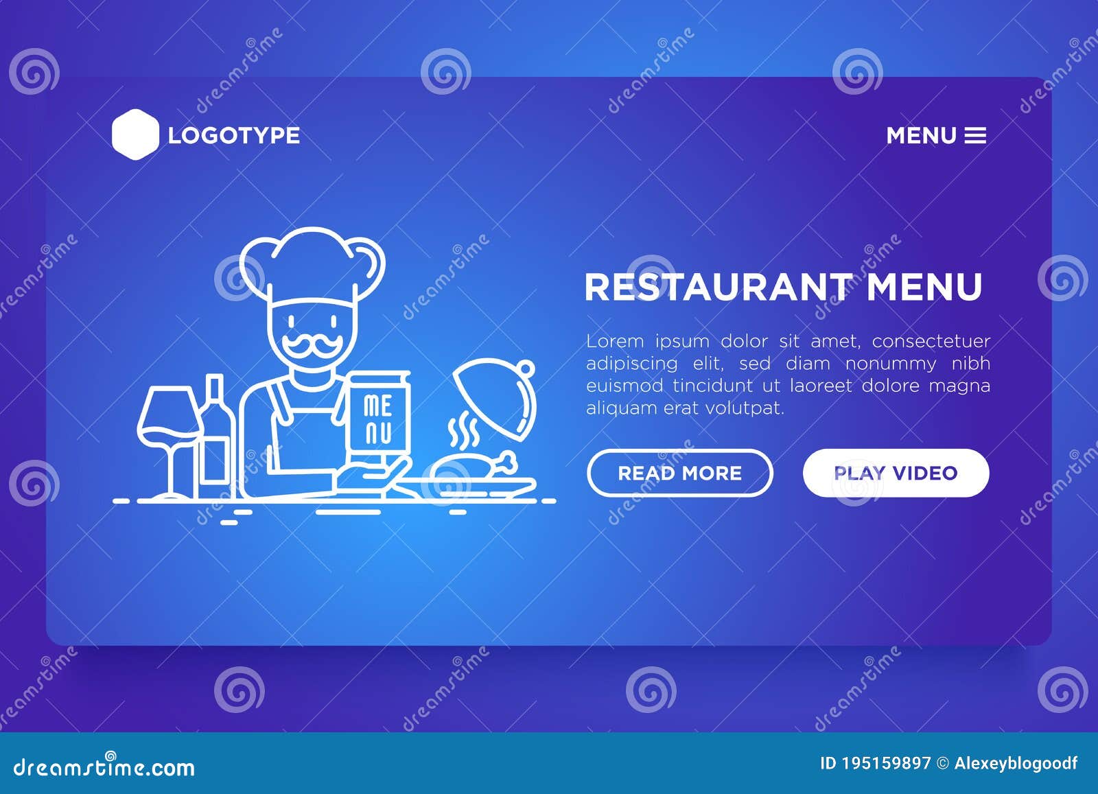 Restaurant Web Page Template, Chef with Menu. Thin Line Icons: Chef ...