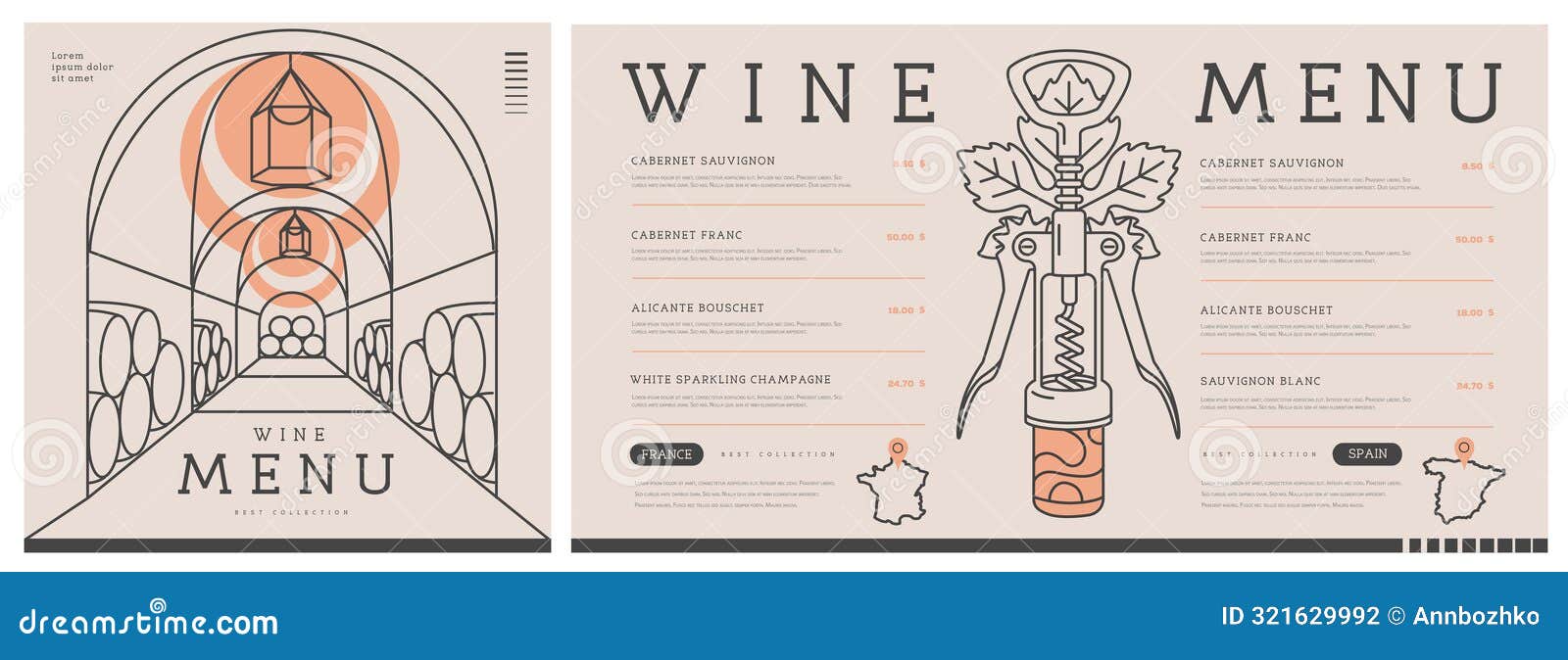 Restaurant Wine Menu Design with Wine Cellar. Line Art Modern ...