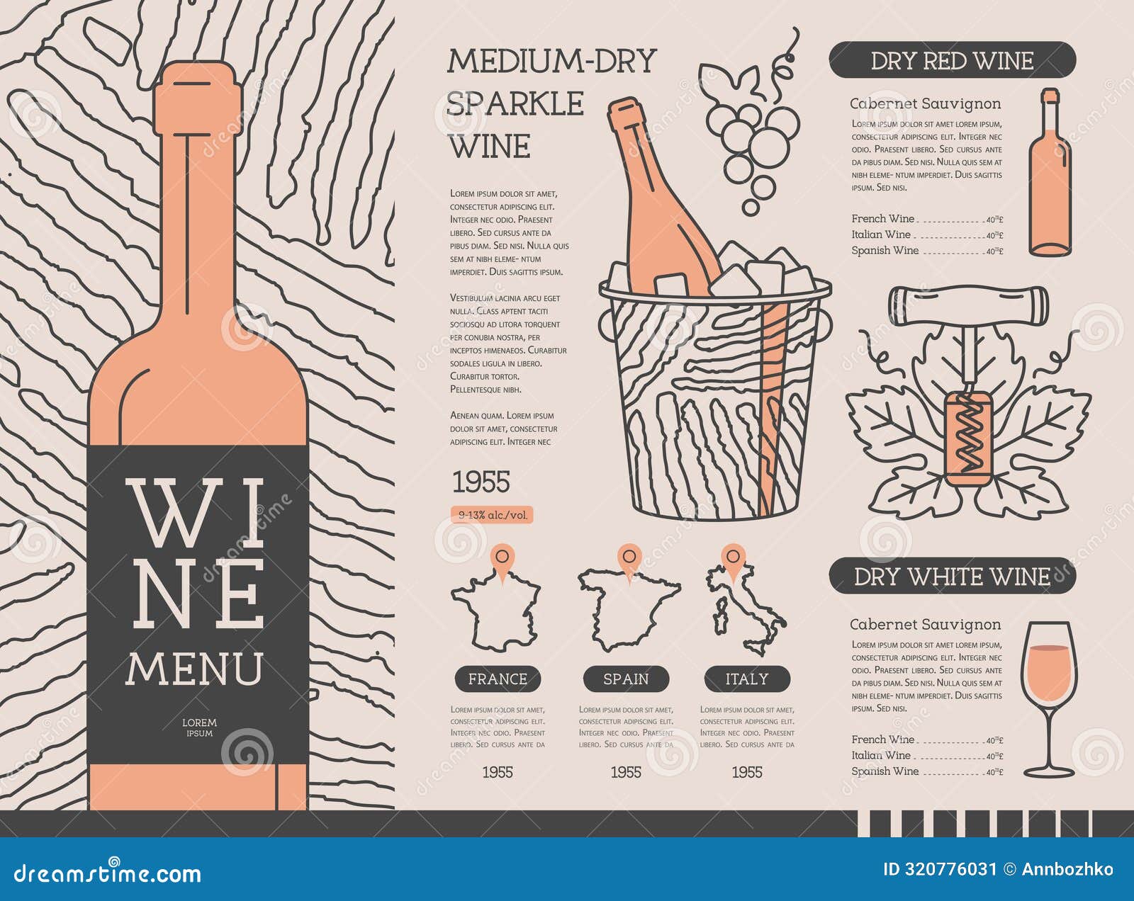 Restaurant Wine Menu Design. Line Art Modern Illustration Stock ...