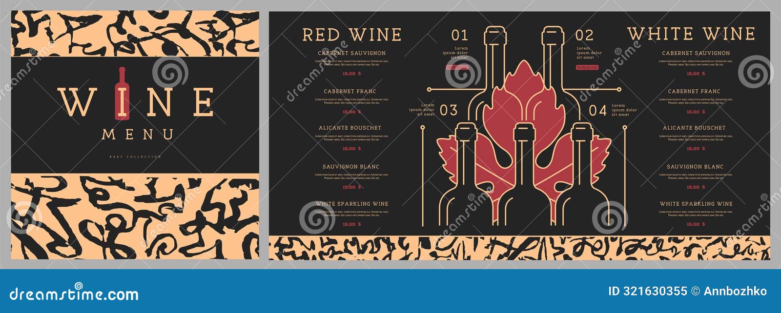 Restaurant Wine Menu Design with Pyramid of Wine Bottles. Line Art ...