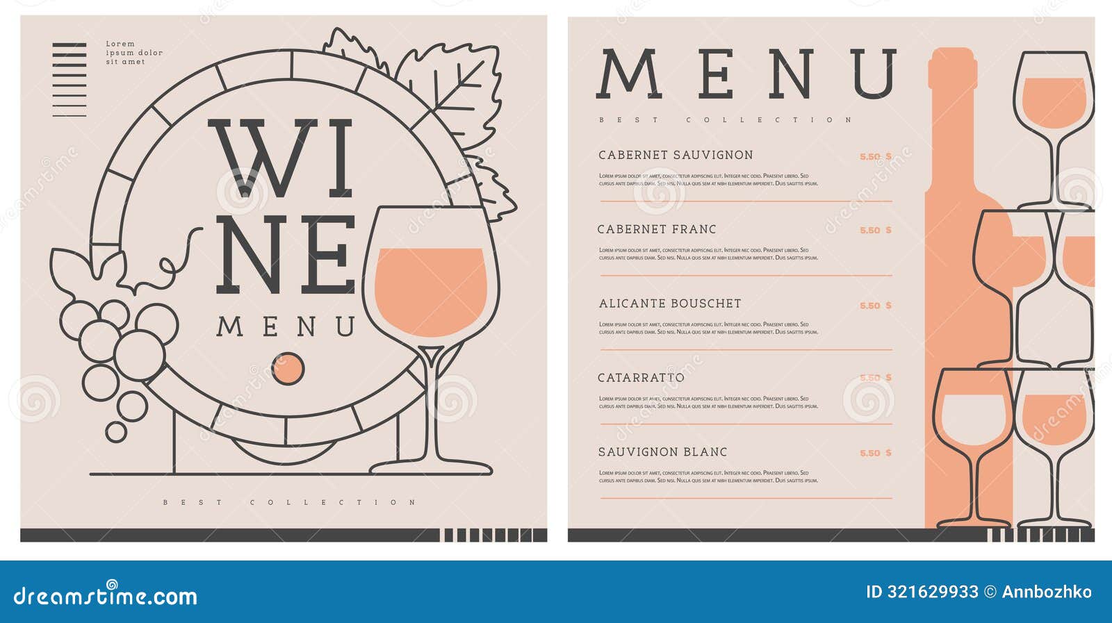Restaurant Wine Menu Design with Pyramid of Glasses. Line Art Modern ...