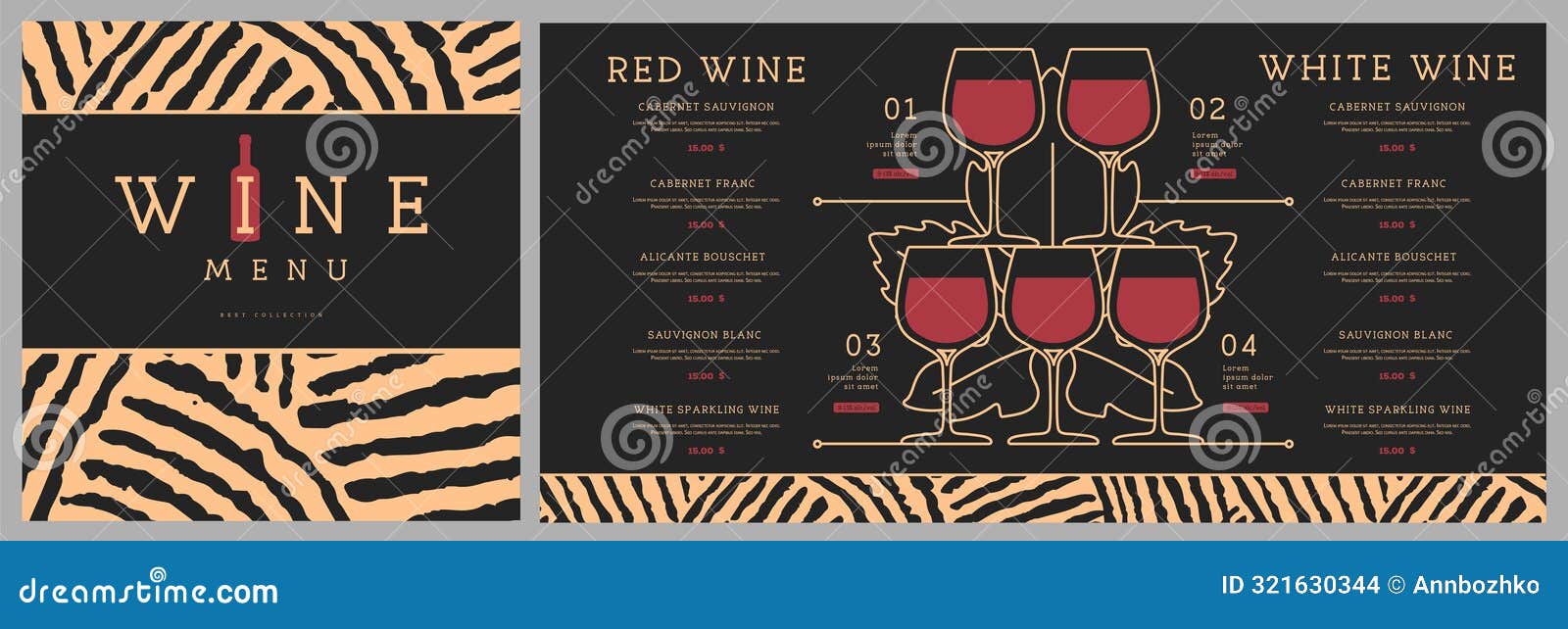 Restaurant Wine Menu Design with Pyramid of Glasses. Line Art Modern ...